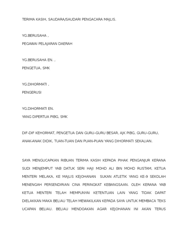 Teks Ucapan Perasmian Sekolah | PDF