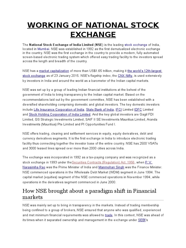Working of National Stock Exchange | PDF | Exchange Traded Fund | Stock ...
