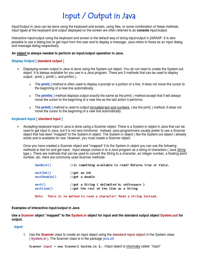 Input Output in Java | PDF | Java (Programming Language) | Input/Output