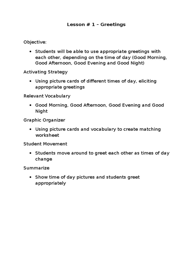 Lesson 1 Greetings | PDF | Cognition | Learning