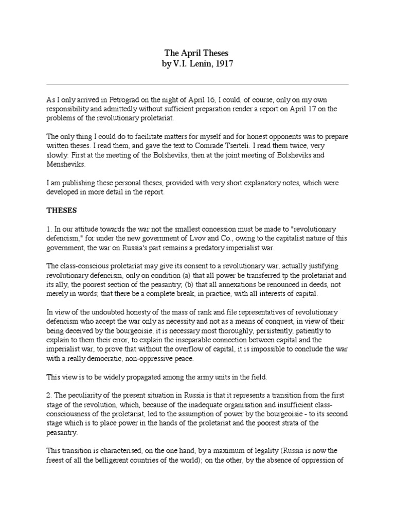 April Thesis | PDF | Vladimir Lenin | Soviet Union