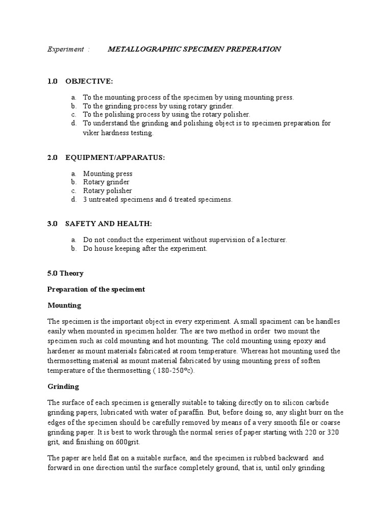 Metallographic Specimen Preperation Report | PDF | Abrasive | Industries