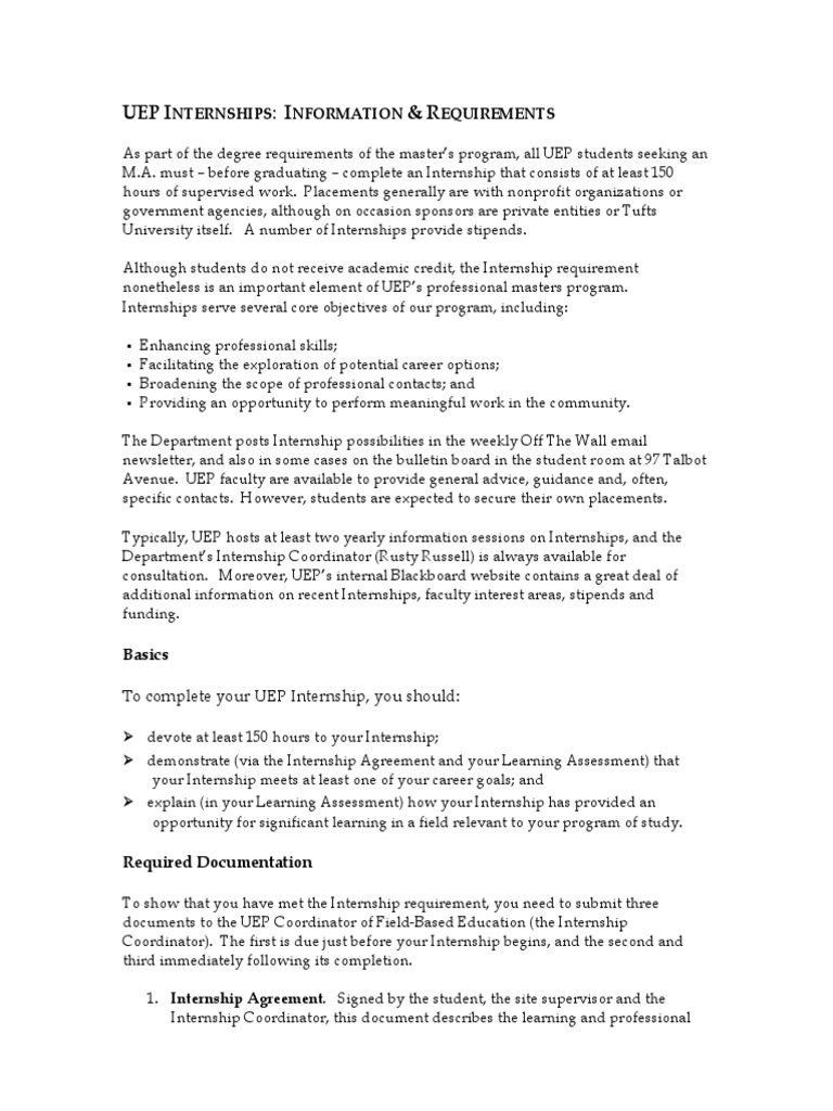 Internship Requirements For Uep | PDF | Internship | Job Hunting