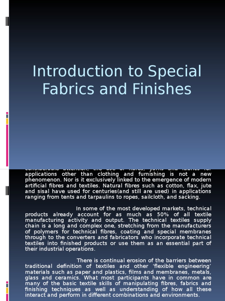 Introduction To Special Fabrics and Finishes | PDF | Textiles | Yarn