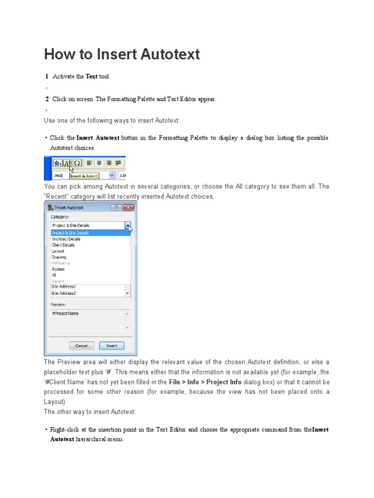 How To Insert Autotext in Archicad 18 | PDF | Architect | Computer ...