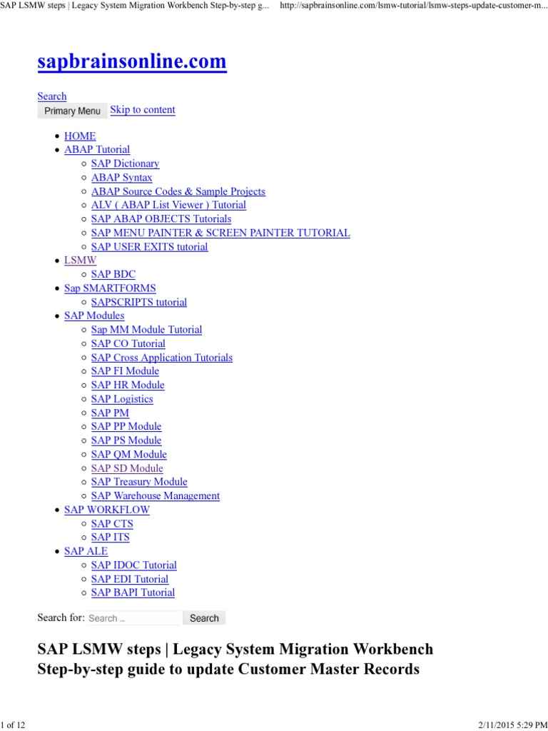 SAP LSMW Steps - Legacy System Migration Workbench Step-By-step Guide To Update Customer Master ...