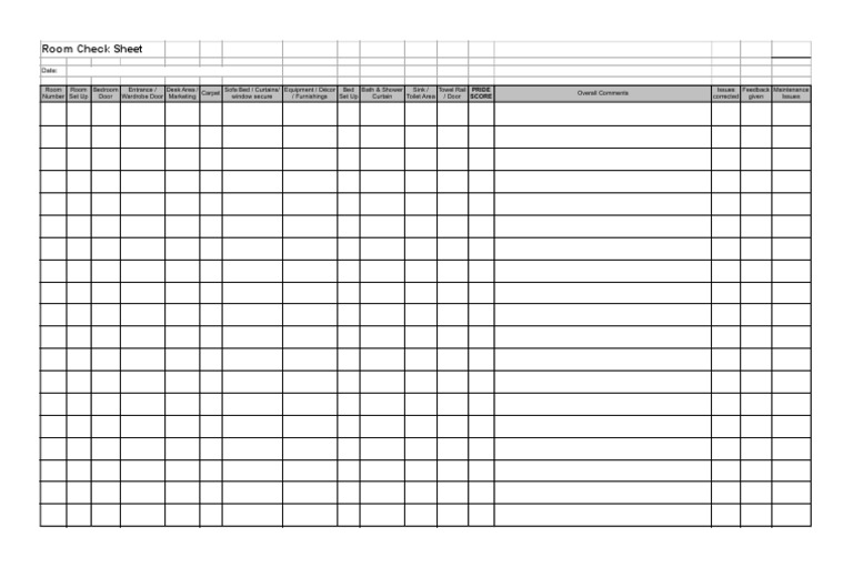 Room Check Sheet Template | PDF