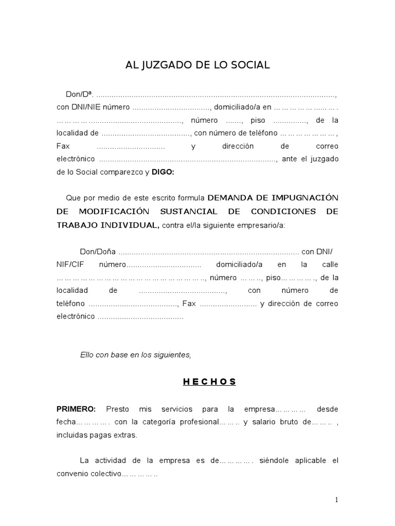 Demanda Por Modificación Sustancial de Las Condiciones Laborales | PDF ...