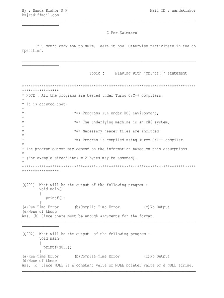 Playing With Printf Statement Pdf C Programming Language Parameter Computer Programming 3254