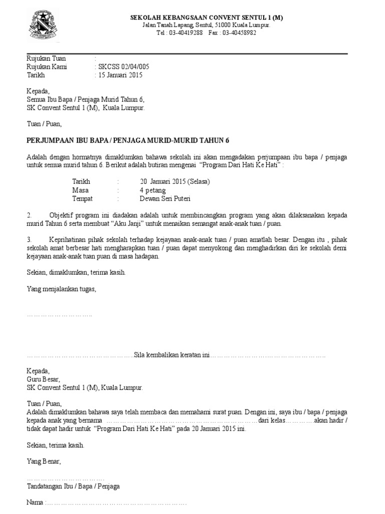 Surat Perjumpaan Ibu Bapa | PDF