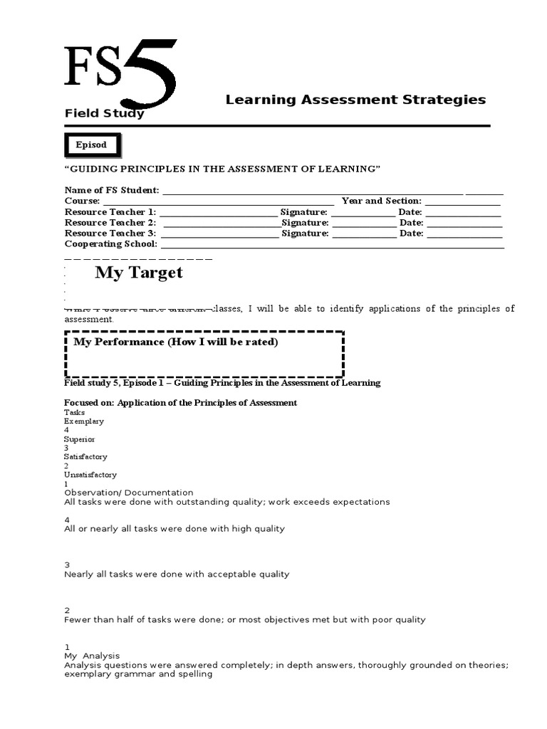 Field Study 5 Learning Assessment Strategies | PDF | Educational ...