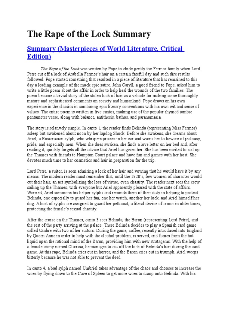 Summary of The Rape of the Lock | PDF | Poetry