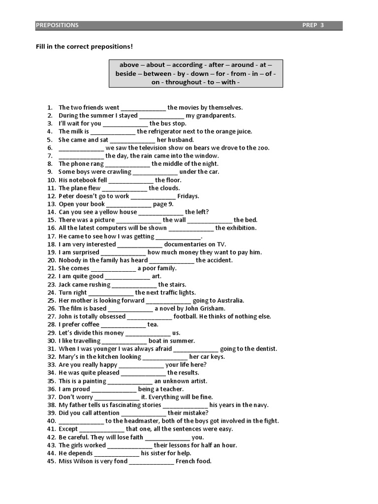 Prep3 Prepositions | PDF