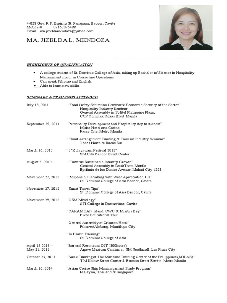 Resume Sample For Ojt