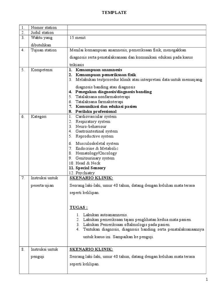 Template Soal OSCE | PDF | Kesehatan Holistik