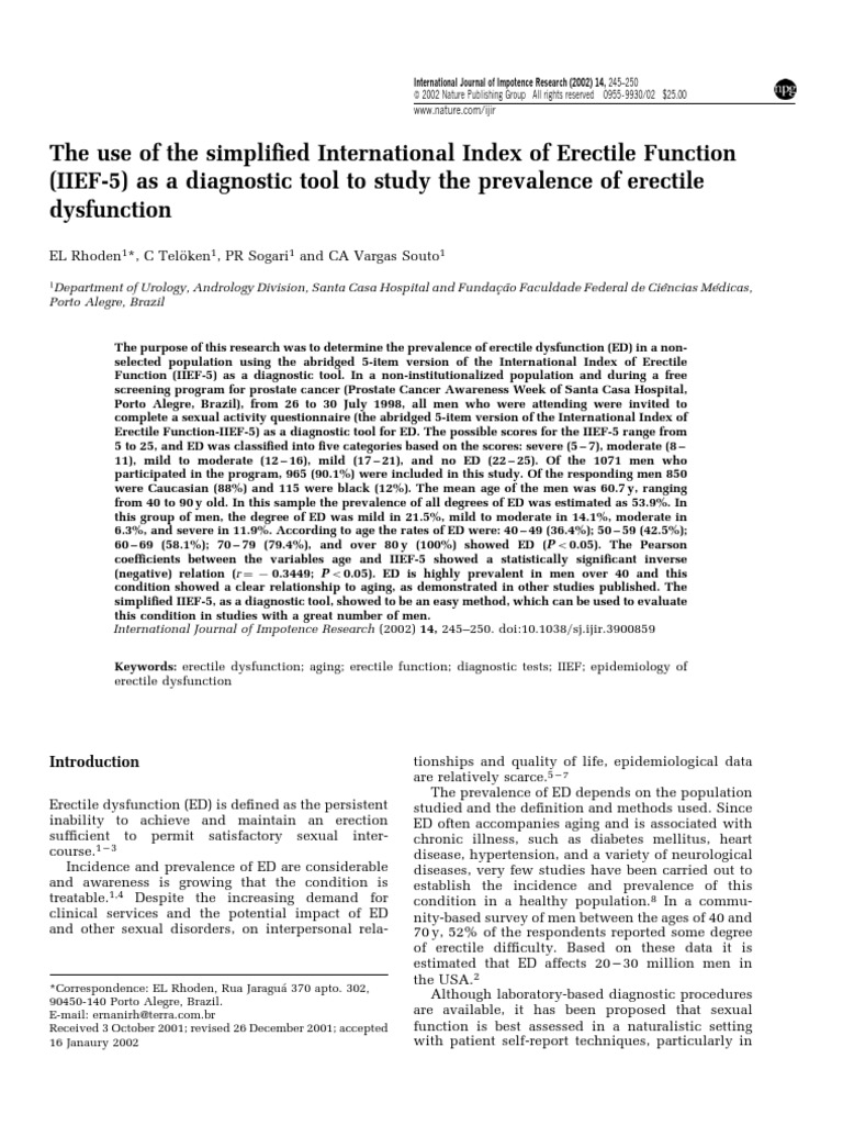Assessing the Prevalence of Erectile Dysfunction in A Non-Clinical ...