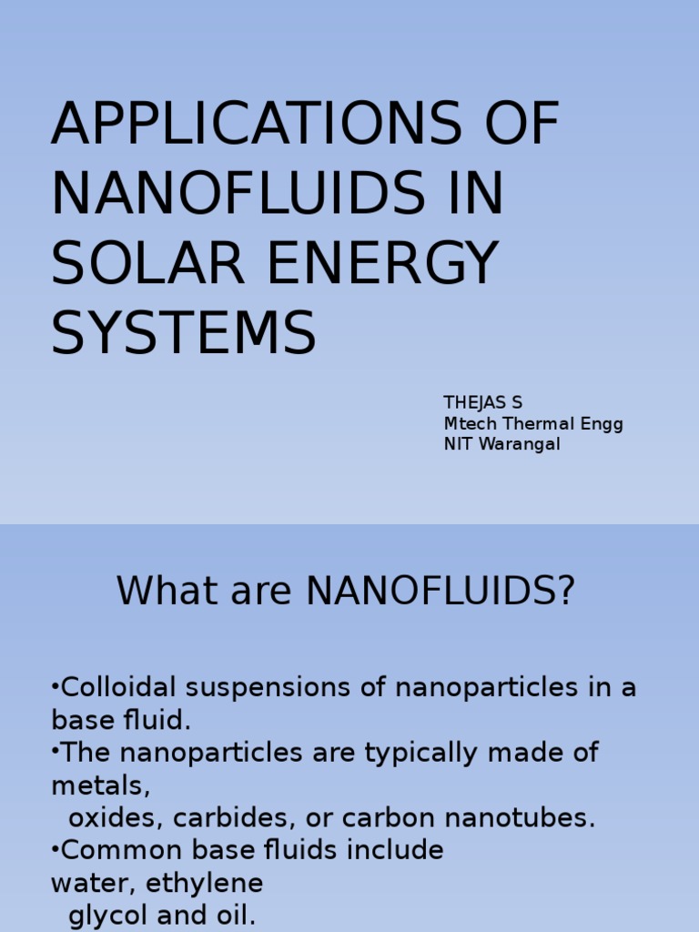 Nanofluids in Solar Energy Systems | PDF