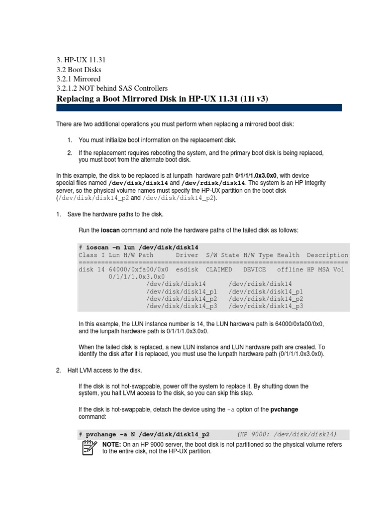 HP-UX 11.31 Boot Mirrored Disk Replacement | PDF | Booting | Computer ...