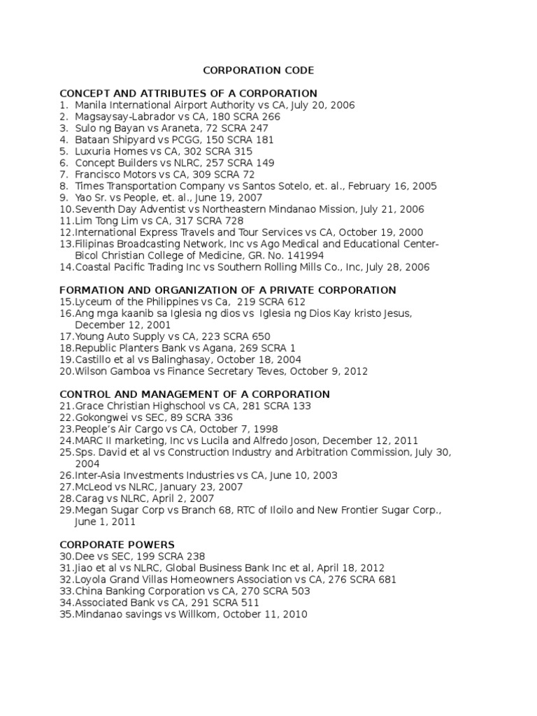 Corporation Code Concept and Attributes of A Corporation | PDF ...