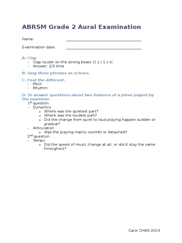 ABRSM Grade 2 Aural Exam Guide | PDF | Art