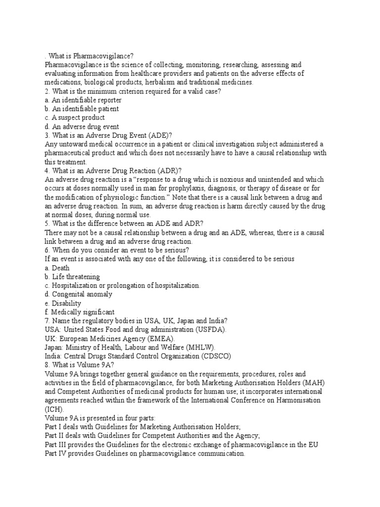 Pharmacovigilance Questions | Pharmacovigilance | Public Health