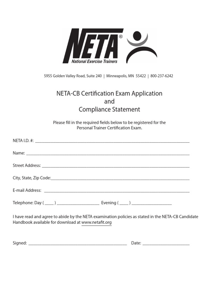 NETA Personal Trainer Exam Application | PDF | Career & Growth