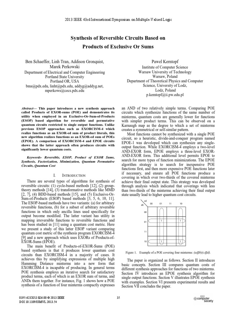 Synthesis Of Reversible Circuits Based On Products Of Exclusive Or Sums Pdf Boolean Algebra