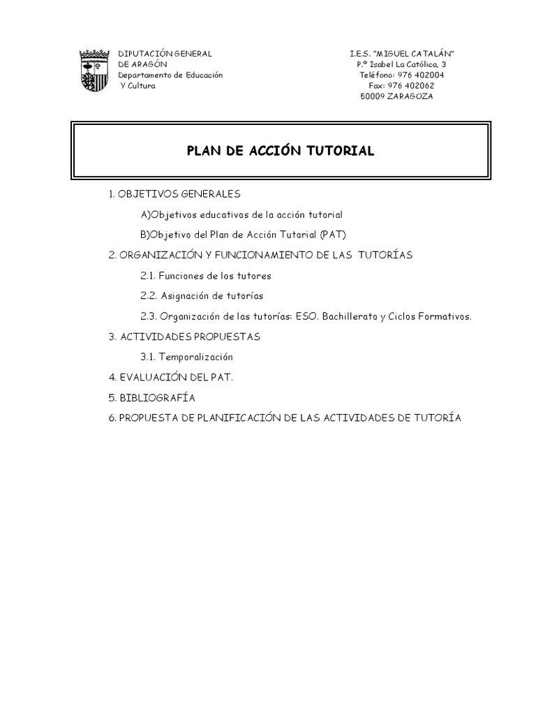 Plan de Accion Tutorial Aragon | PDF | Maestros | Toma de decisiones