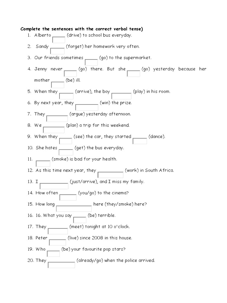 Complete The Sentences With The Correct Verbal Tense | PDF | English ...