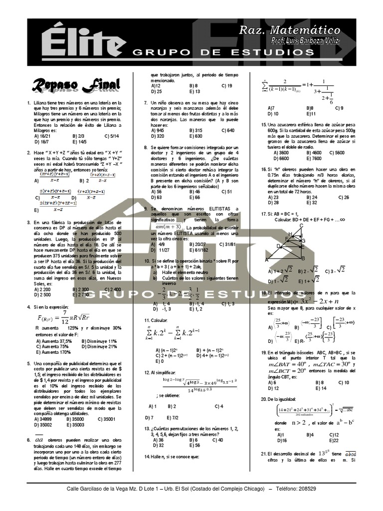 Repaso Final RM | PDF | Aluminio | Enseñanza de matemática