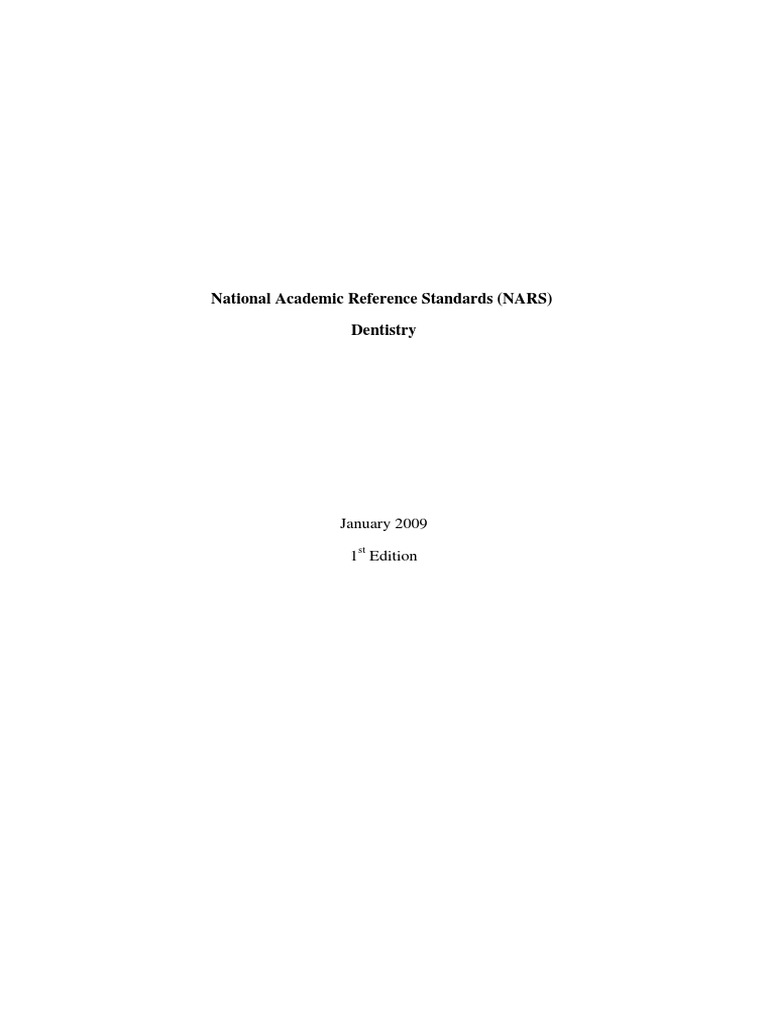 National Academic Reference Standards (NARS) Dentistry | PDF ...