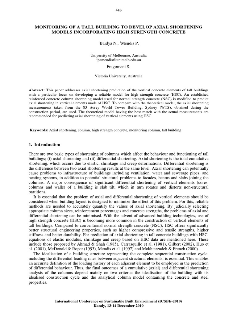 Monitoring of A Tall Building To Develop Axial Shortening Models ...