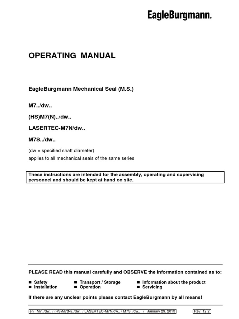 m7n Eagle Burgmann Mechancal Seal | Download Free PDF | Pipe (Fluid ...