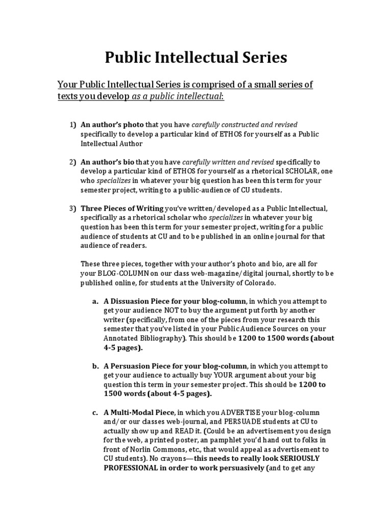 Public Intellectual Series (With Rubric) | PDF | Rhetoric | Essays