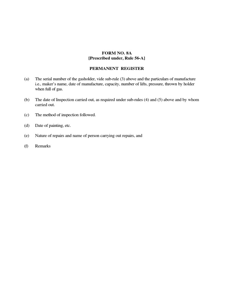 Form No. 8A (Prescribed Under, Rule 56-A) Permanent Register | PDF ...