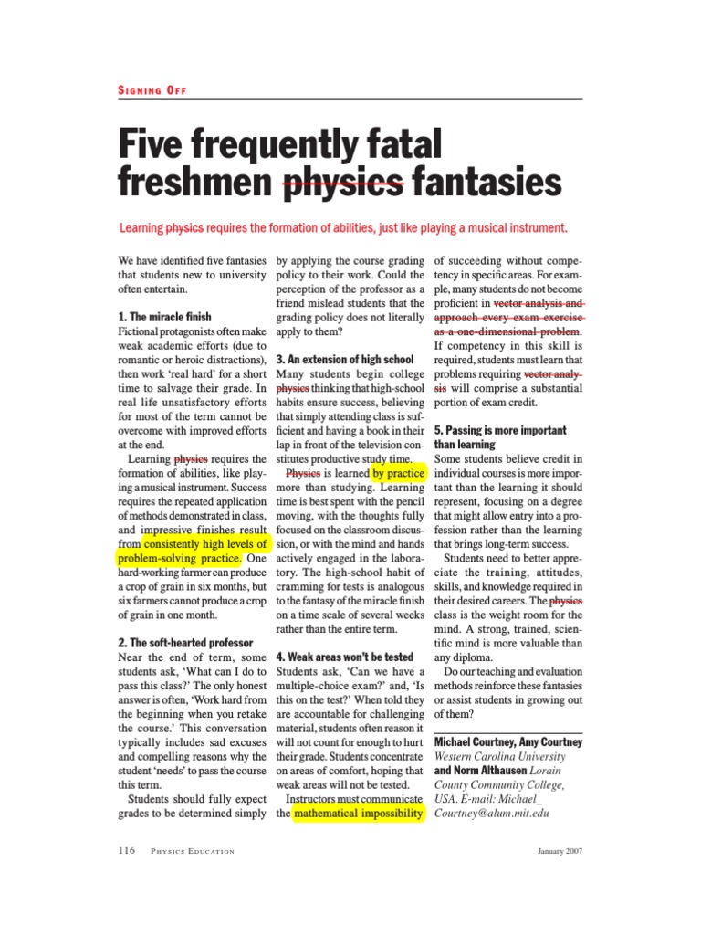 Five Frequently Fatal Freshmen Physics Fantasies | PDF