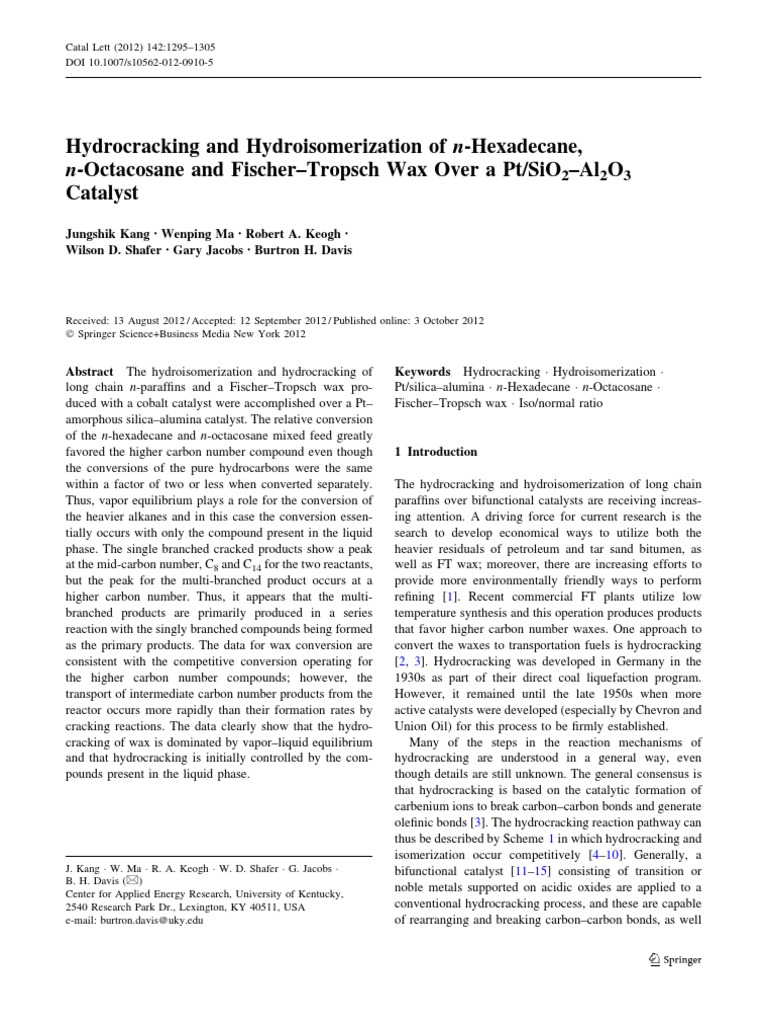 Hydrocracking and Hydroisomerization of N-Hexadecane PT - 5 | PDF ...
