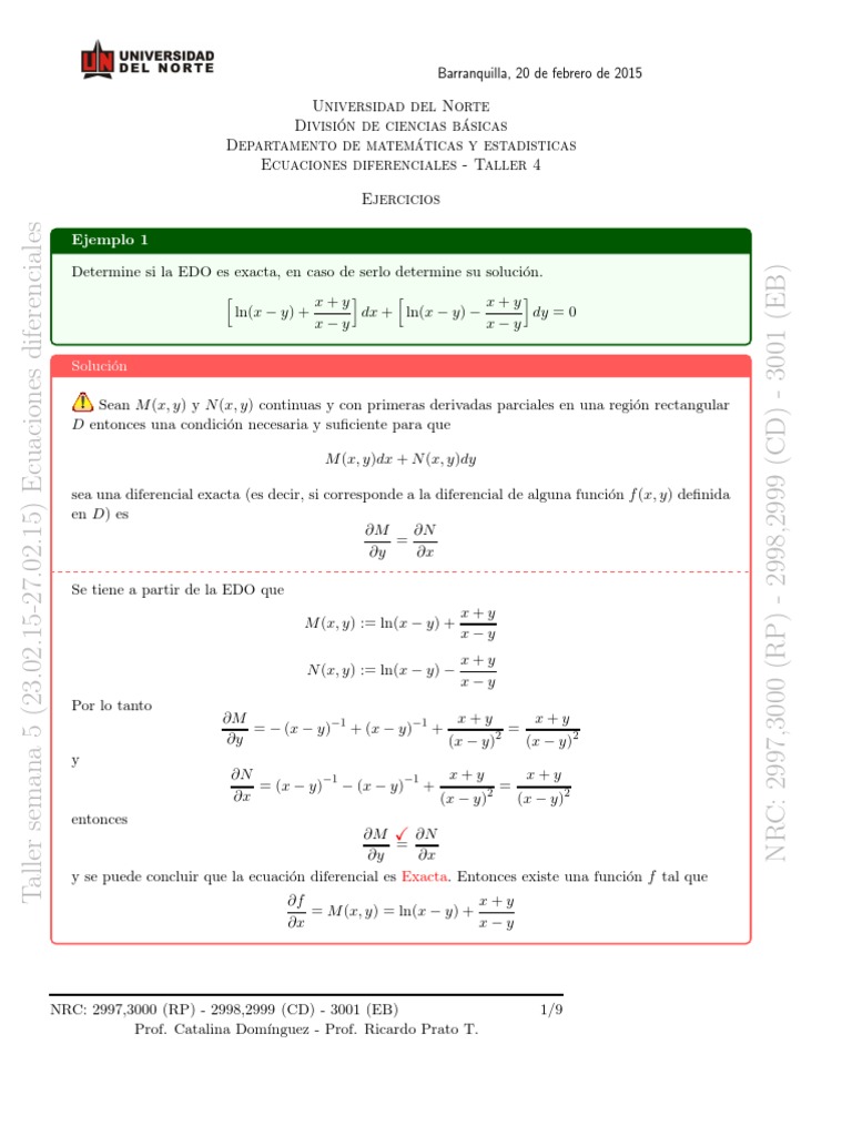Ecuaciones Diferenciales Exactas y Factor Integrante | PDF | Ecuaciones ...