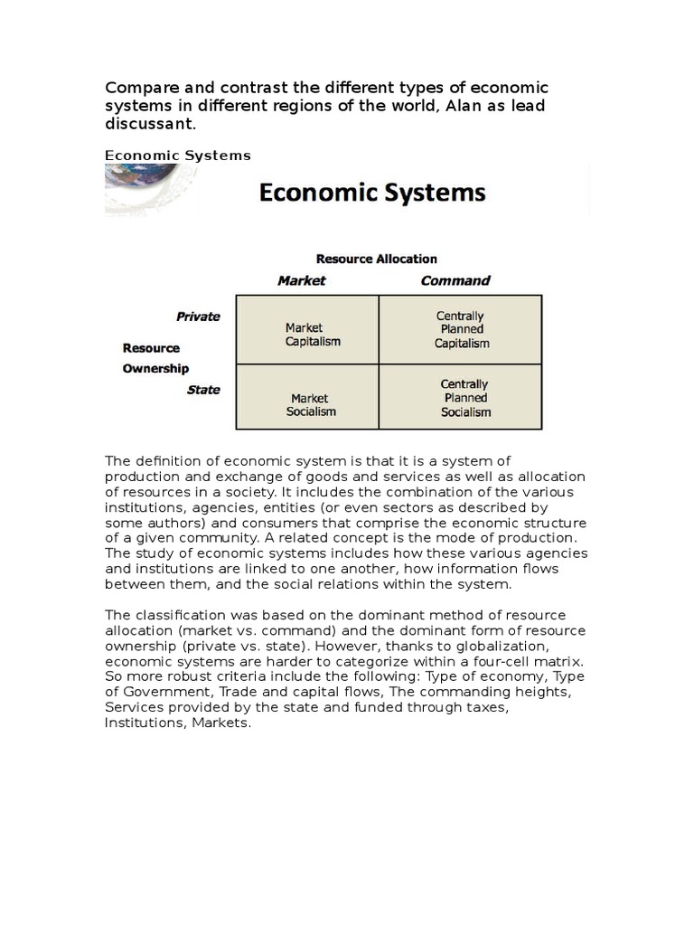 Compare and Contrast the Different Types of Economic Systems in ...