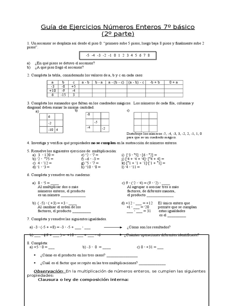 Guia Numeros Enteros II | PDF | Entero | División (Matemáticas)