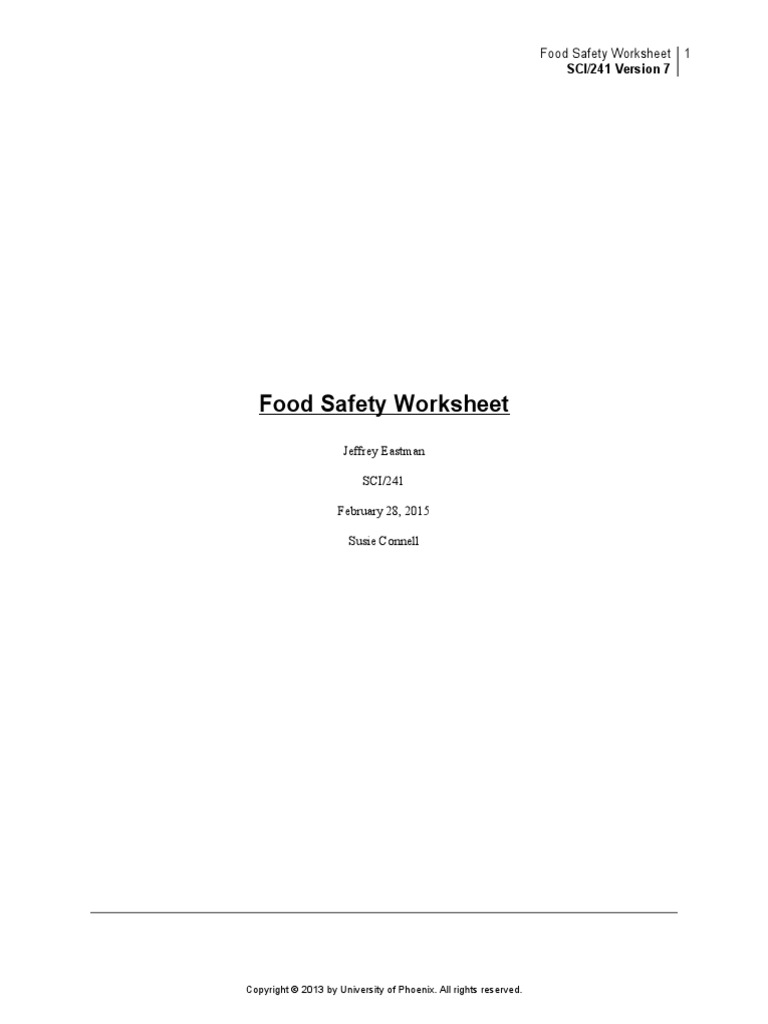 SCI 241 Week 8 Food Safety Worksheet | PDF | Hamburgers | Foodborne Illness