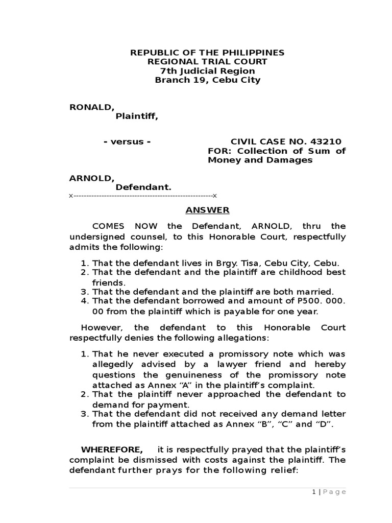 Answer | PDF | Lawsuit | Complaint