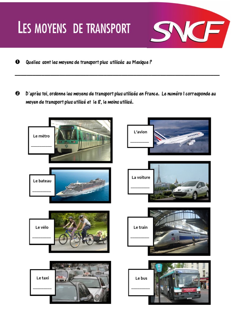 Fiche Pédagogique Pour Les Transports | Mode de transport | Transport