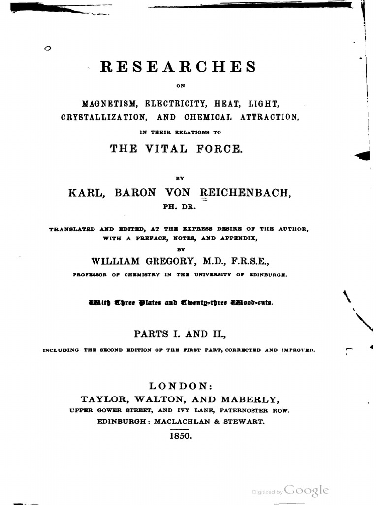 Reichenbach Researches On Magnetism Electricity Heat Light | PDF ...
