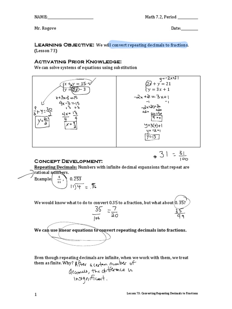 Converting Repeating Decimals to Fractions | PDF