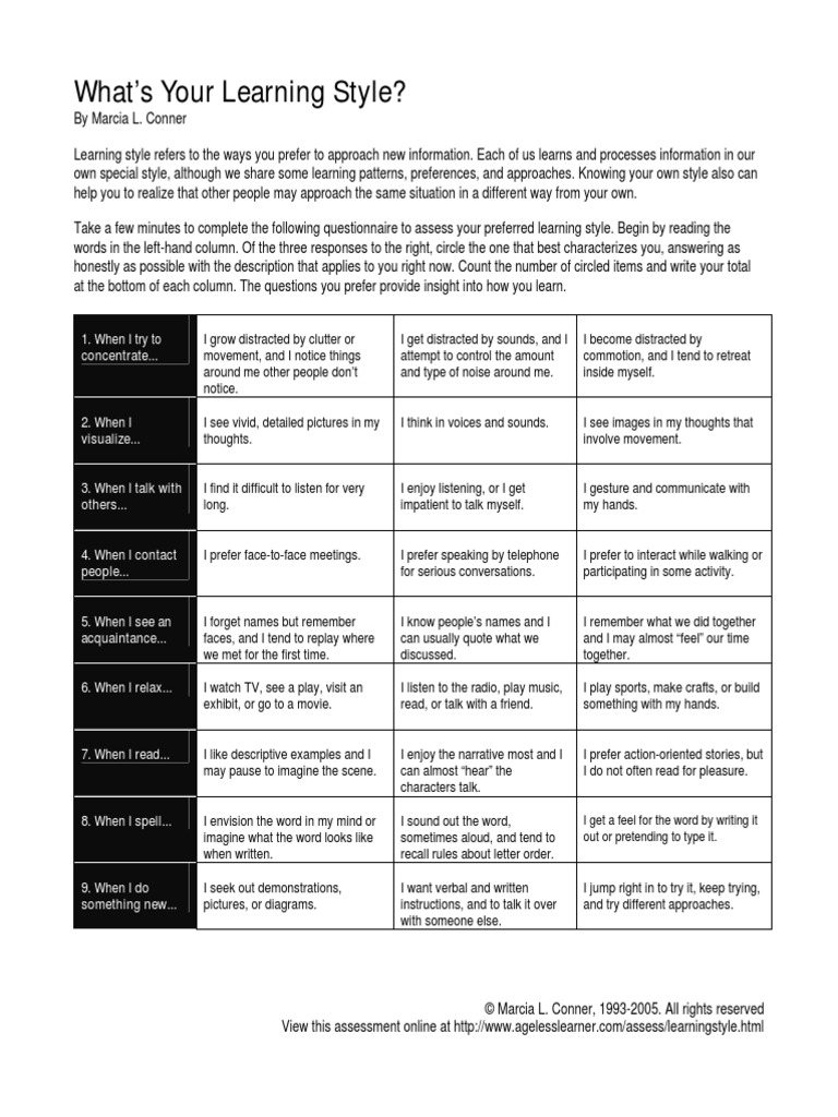 Learning Style / Whats My Learning Style | PDF | Learning | Neuroscience