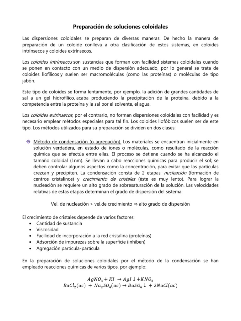 Preparación de soluciones coloidales | PDF | Coloide | Química