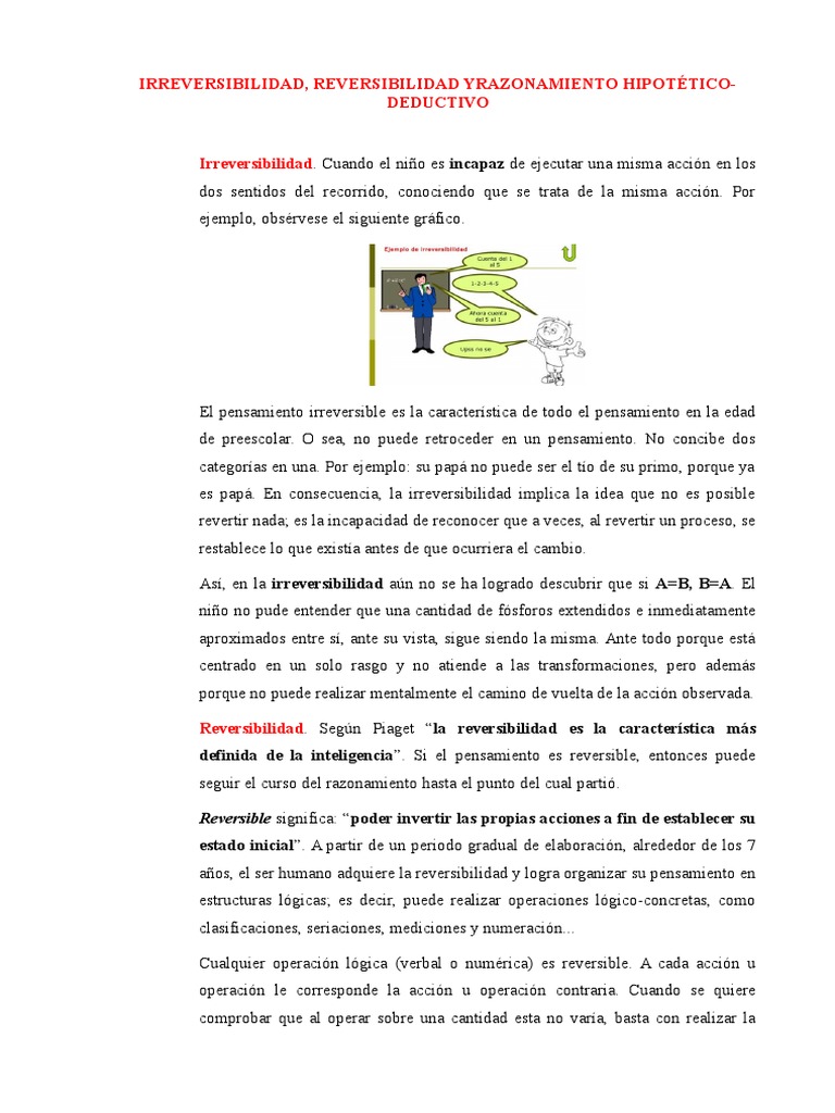 Irreversibilidad, Reversibilidad Yrazonamiento Hipotético-Deductivo ...