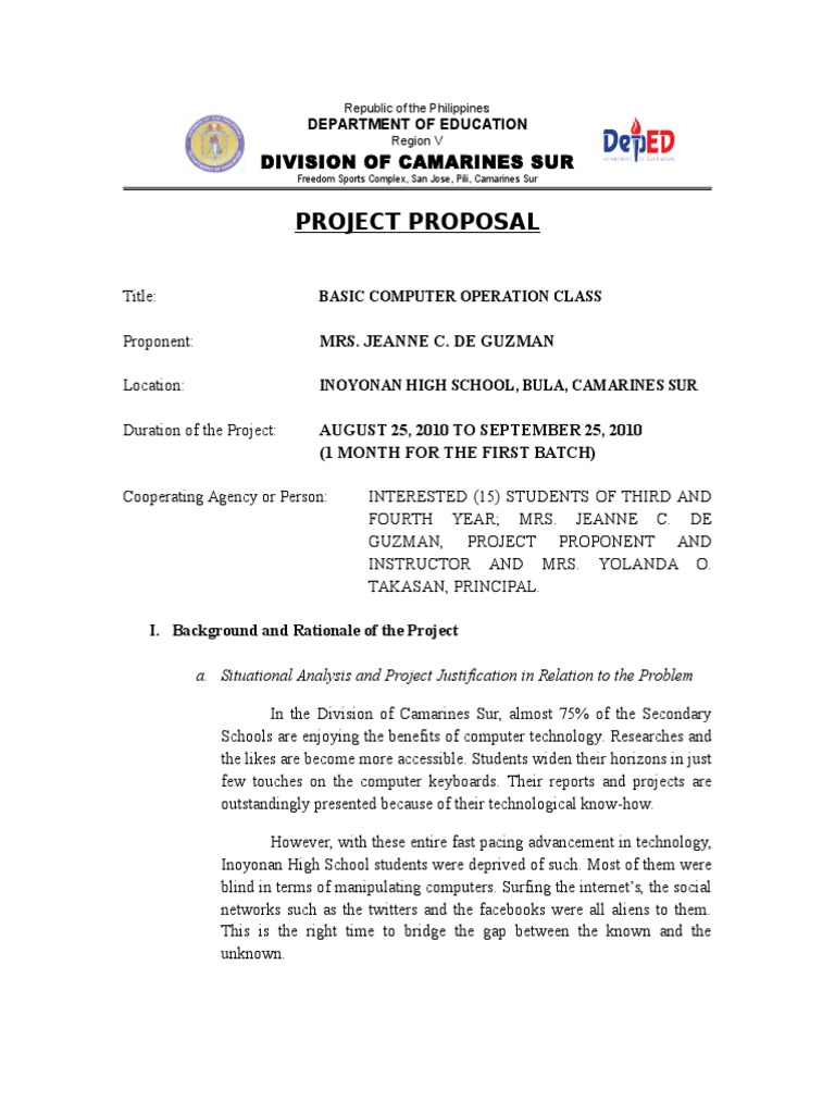 Project Proposal Computer Class | PDF | Secondary School | Cognition