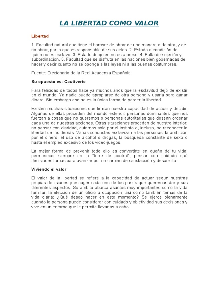 El Valor de La LIBERTAD | PDF | Libertad | Pollo